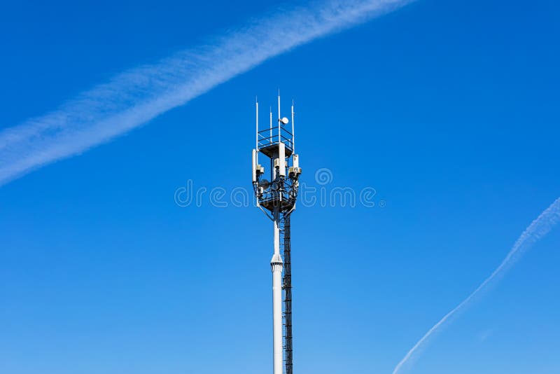 Telecommunications Tower with 4G, 5G Transmitters. Cellular Base ...