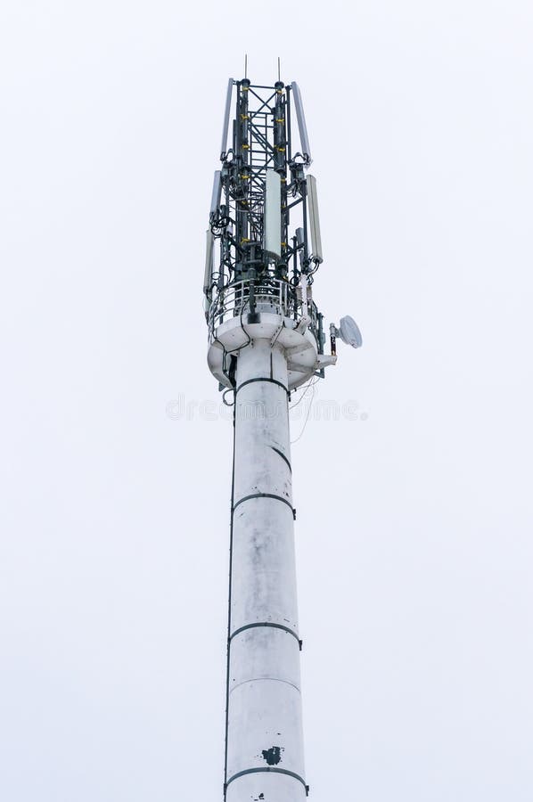 Telecommunication Tower with Transmitters Antennas and Parabolas Stock ...