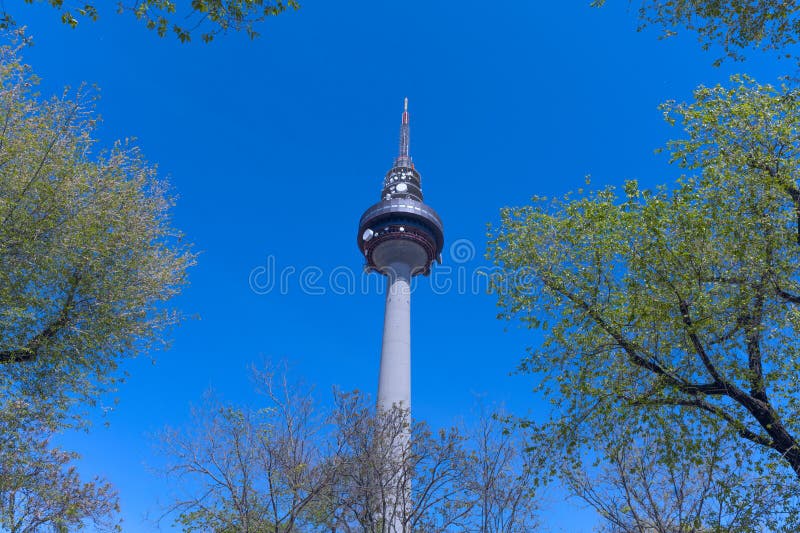 Telecommunications Tower in Madrid Together with a Frame of Tree Stock ...