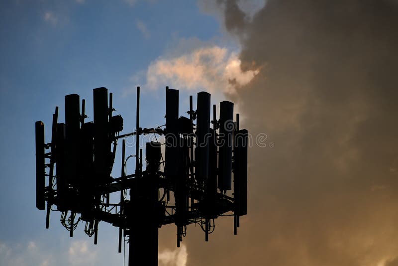 A Telecommunications Tower in Silhoutte. Stock Photo - Image of telecom ...