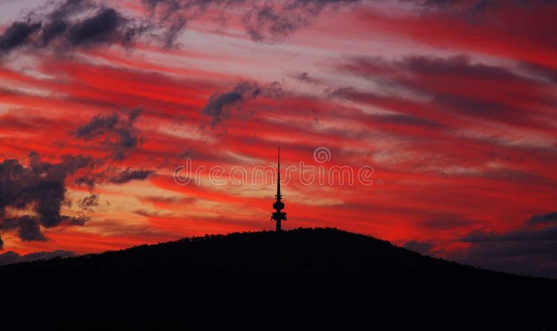 Telecommunications Tower at Sunset Stock Image - Image of ...