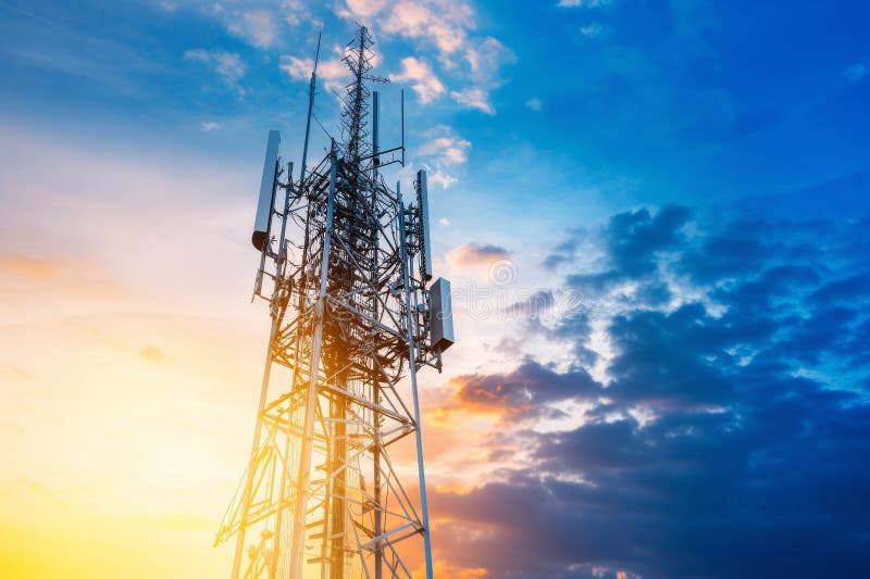 Telecommunications Tower at Sunset. Stock Image - Image of global ...