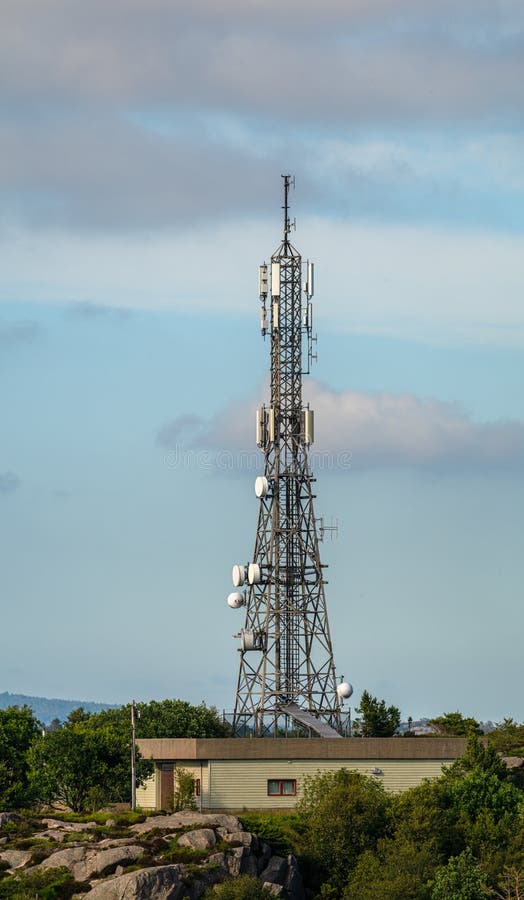 Telecommunications Tower on the Top of a Hill.. Stock Image - Image of ...