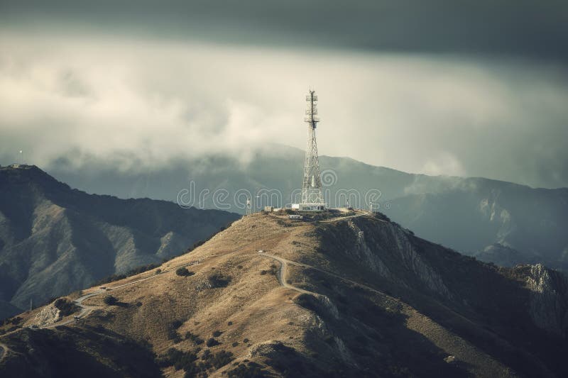 Telecommunications Tower on Top of a Mountain. Ai Generated Stock ...