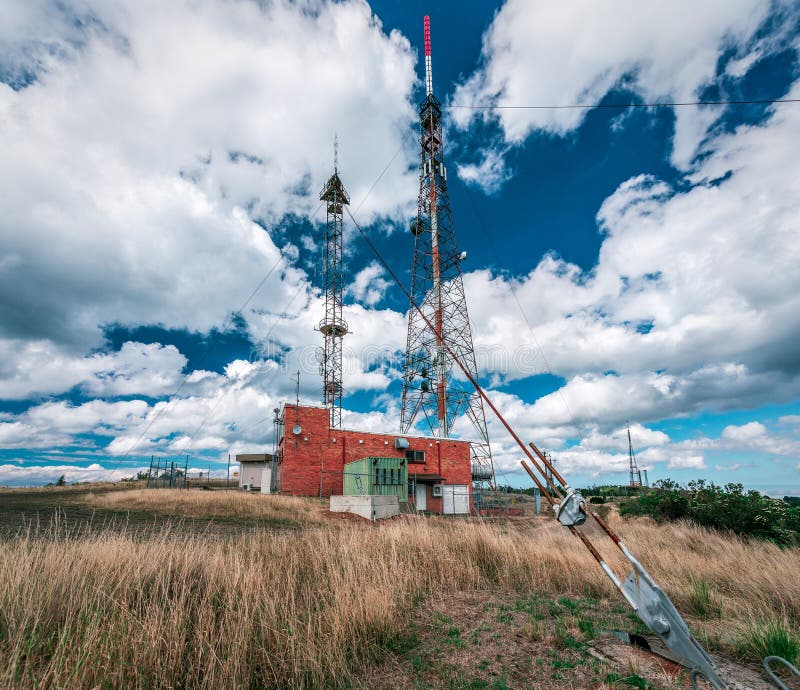 Telecommunications Tower on Top of the Mountain Stock Photo - Image of ...