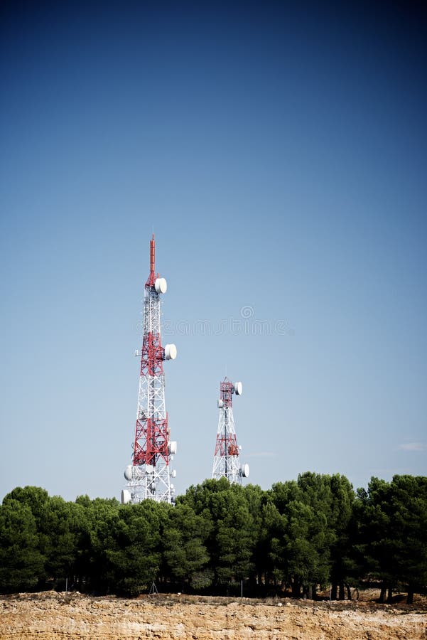 Telecommunications Towers View Stock Photo - Image of receiver ...