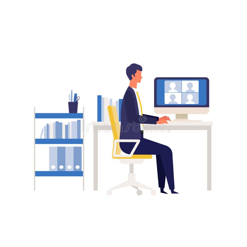 Telecommuting Concept. Vector Illustration of People Having ...