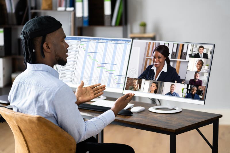 Telecommuting on Desktop Office Computer Stock Image - Image of ...