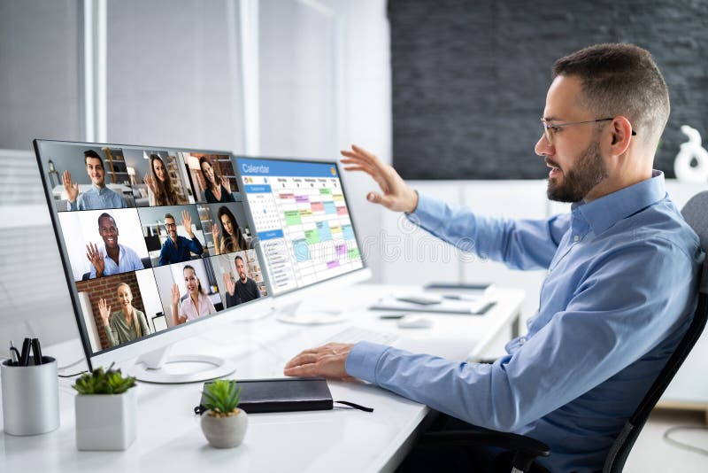 Telecommuting on Desktop Office Computer Stock Photo - Image of diary ...