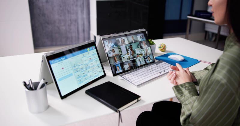 Telecommuting on Desktop Office Computer Stock Image - Image of ...