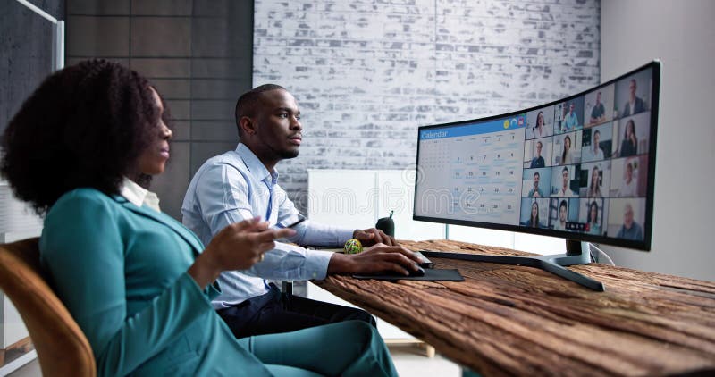 Telecommuting on Desktop Office Computer Stock Photo - Image of online ...