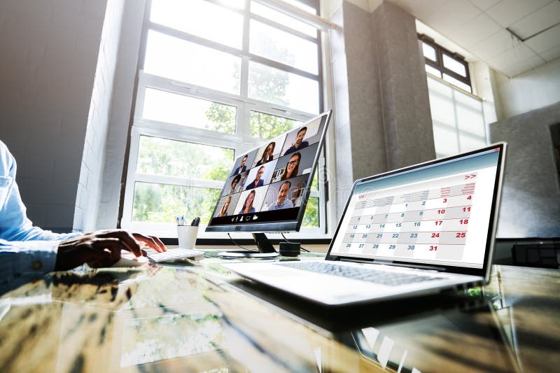 Telecommuting on Desktop Office Computer Stock Image - Image of diary ...