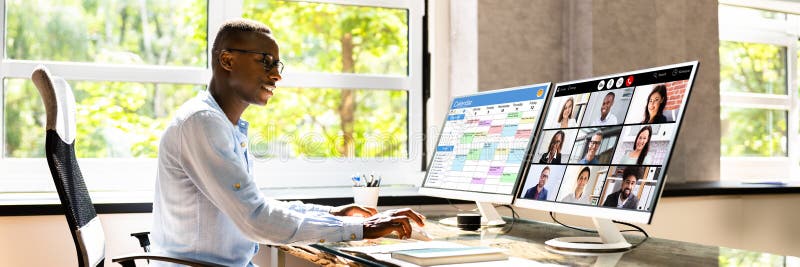 Telecommuting on Desktop Office Computer Stock Image - Image of ...