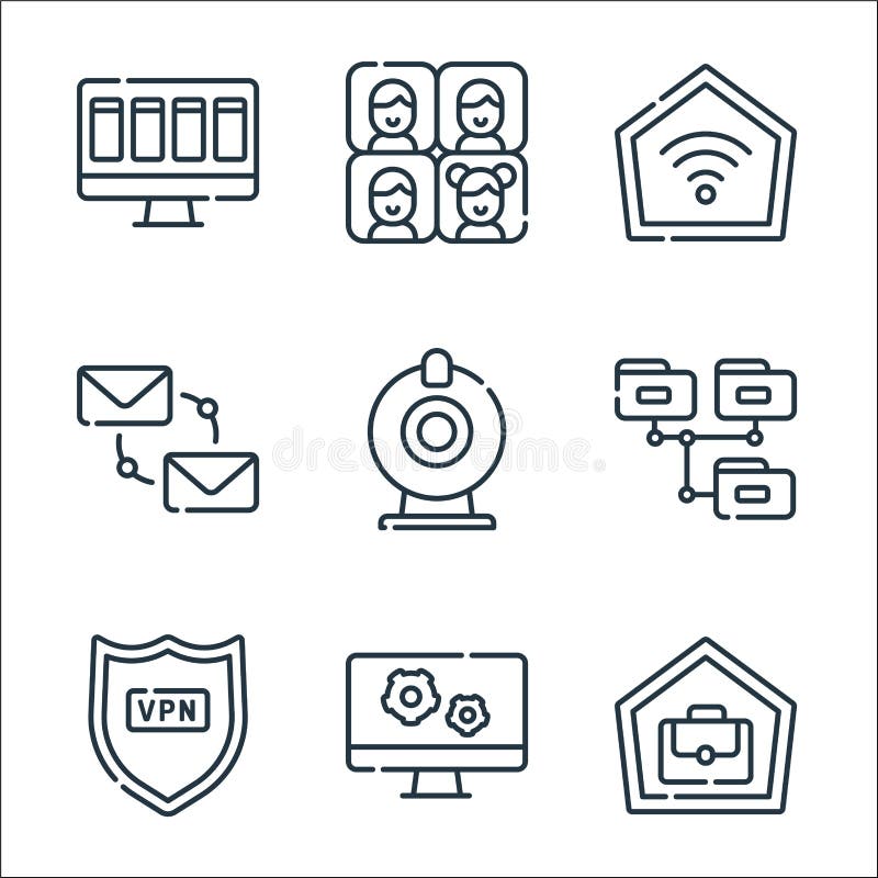 Telecommuting Line Icons. Linear Set Stock Vector - Illustration of ...