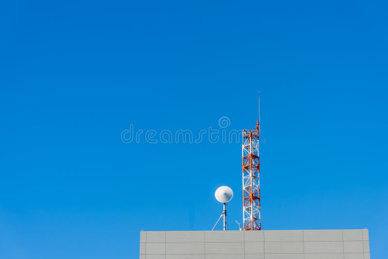 Telecomunication Tower Satellite Dish Top Building Blue Sky Stock ...