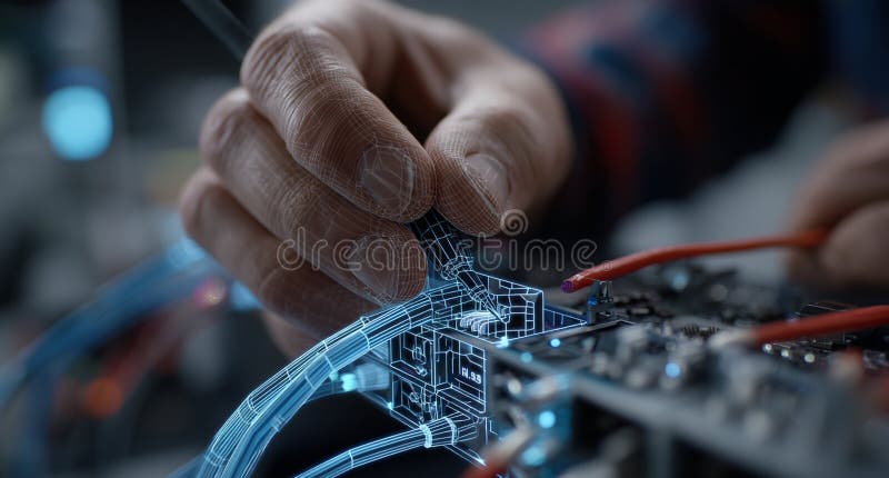 Telecomunications and Network Technician. Hologram. Stock Image - Image ...