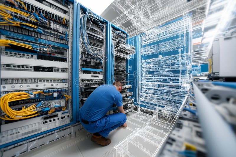 Telecomunications and Network Technician. Hologram. Stock Image - Image ...