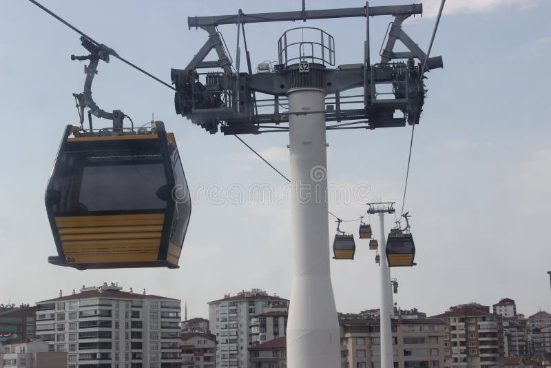 Teleferic in the sky stock image. Image of buildings - 158349077