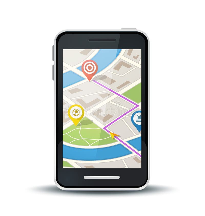 Telefone Celular Com Aplicação Do Mapa Dos Gps Ilustração do Vetor ...