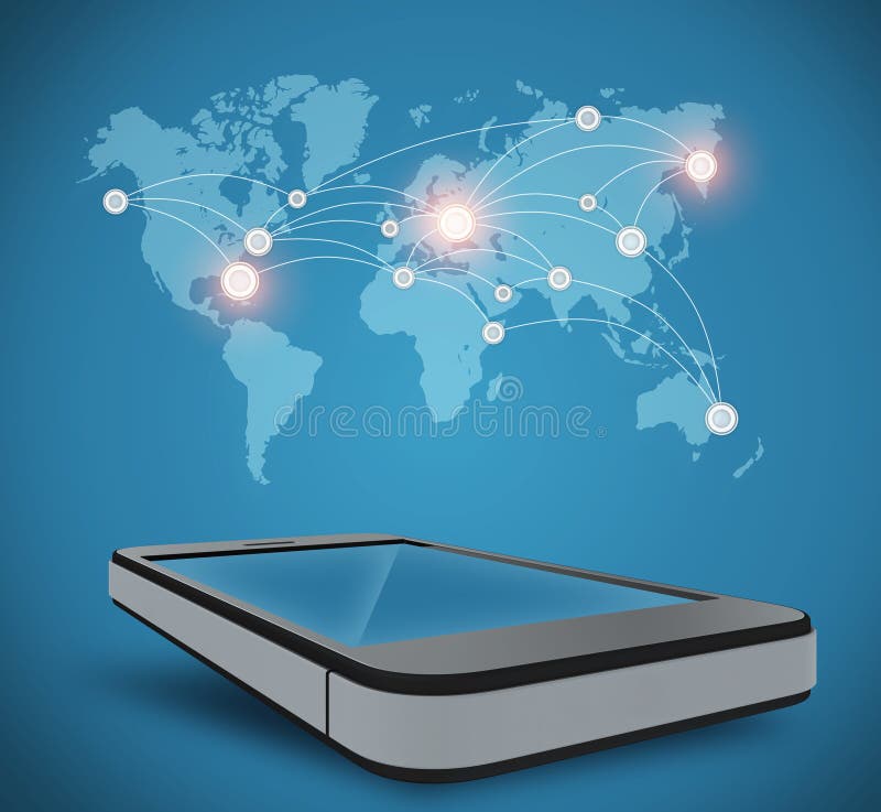 Telefone E Mapa Do Mundo Com As Cidades Do Lugar Dos Pontos Ilustração ...