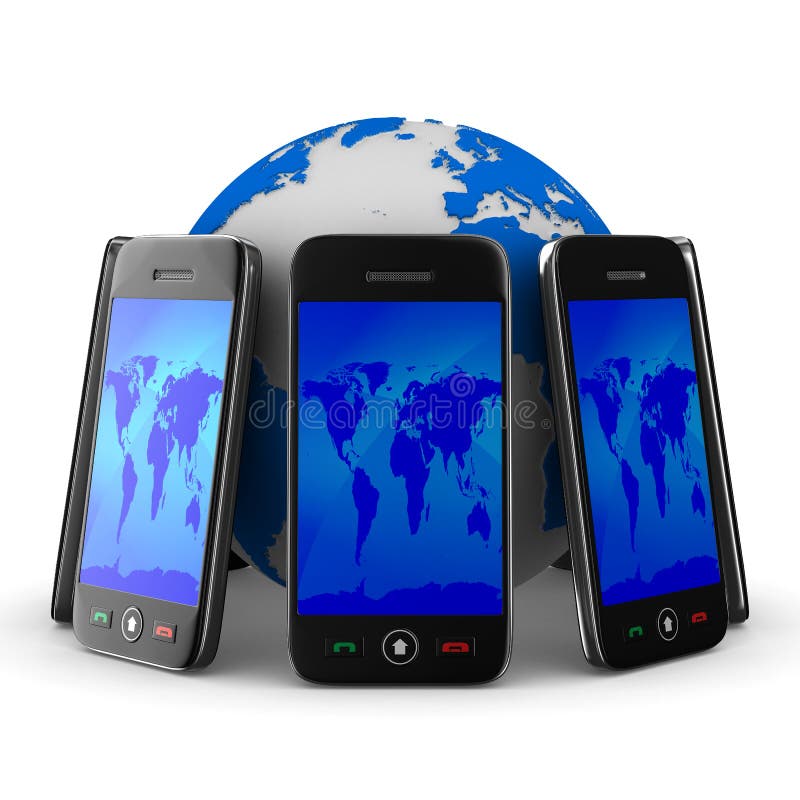 Handy- und Weltkugel stock abbildung. Illustration von telefon - 17468012