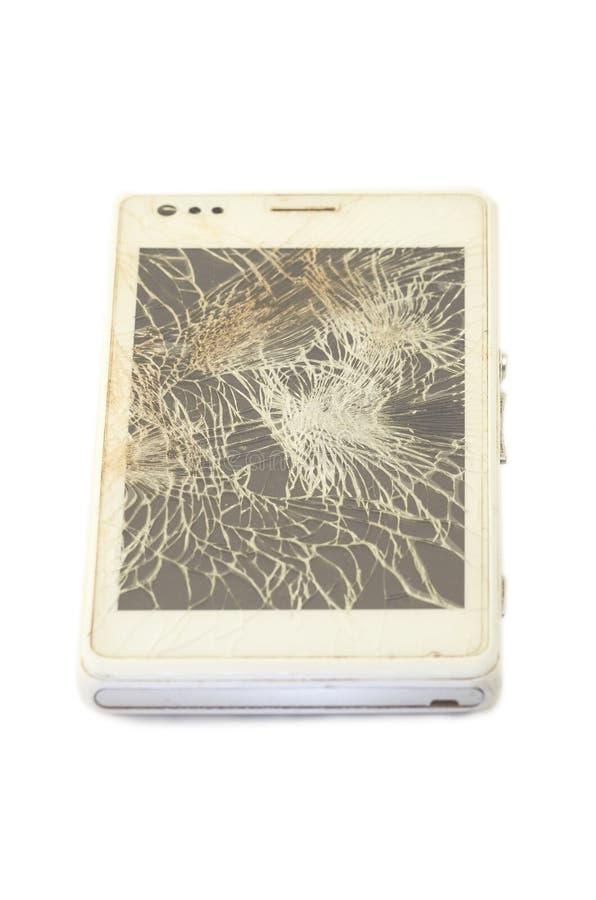 Telefono Cellulare Con Lo Schermo Rotto, Smartphone Bianco Fotografia ...