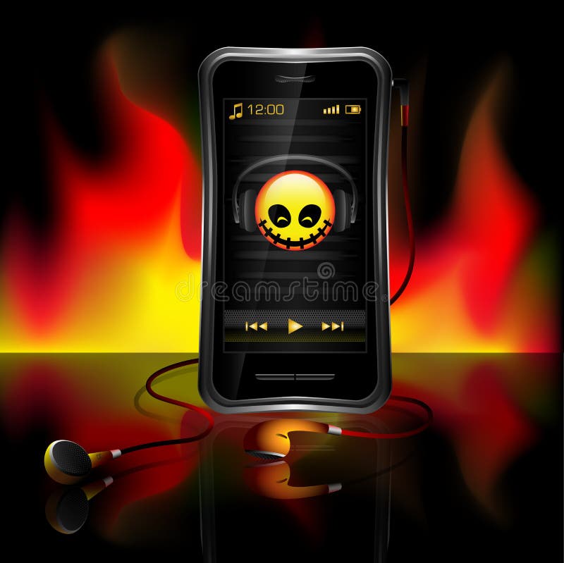 Telefono Cellulare E Cuffie Con La Donna D'ascolto Di Musica Sul Tocco ...