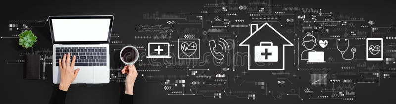 Telehealth Theme with Person Using Laptop Computer Stock Illustration ...