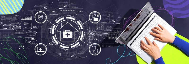 Telehealth Theme with Person Using a Laptop Stock Illustration ...