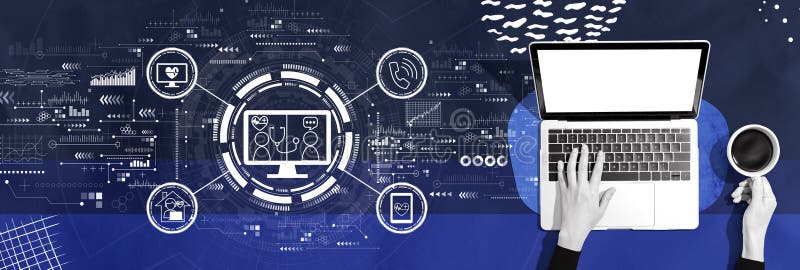 Telehealth Theme with Person Using a Laptop Stock Illustration ...