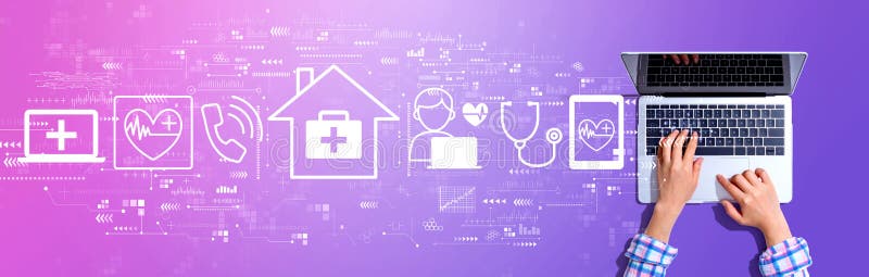 Telehealth Theme with Woman Using a Laptop Stock Image - Image of ...