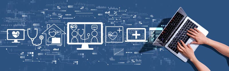 Telehealth Theme with Woman Using a Laptop Stock Image - Image of ...