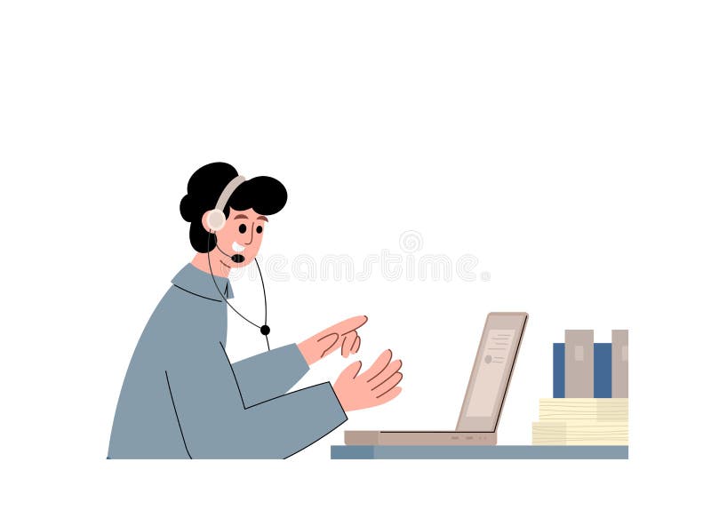 Telemarketer or Telesales Agent in Headset, Flat Vector Illustration ...