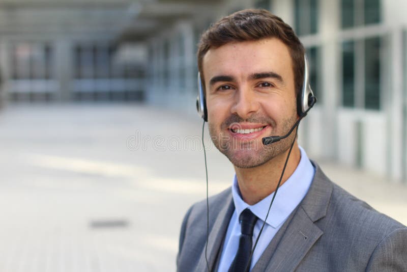Telemarketing Operator Isolated in Office Space Stock Photo - Image of ...