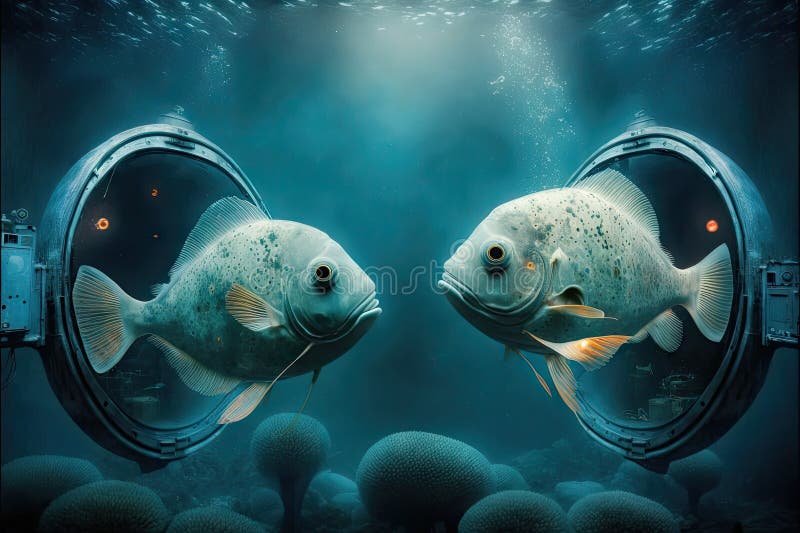 Telepathic Communication between Fish in Space Underwater Stock ...
