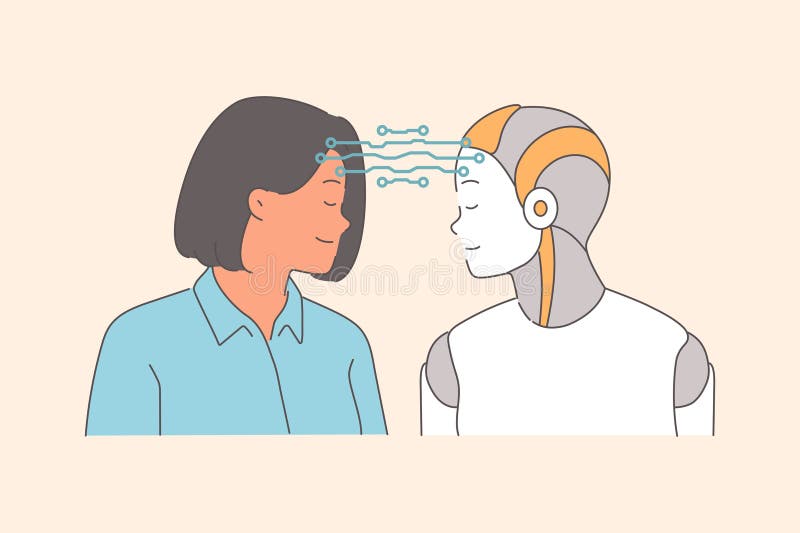 Telepathic Communication between Robot and Woman Exchanging Information ...