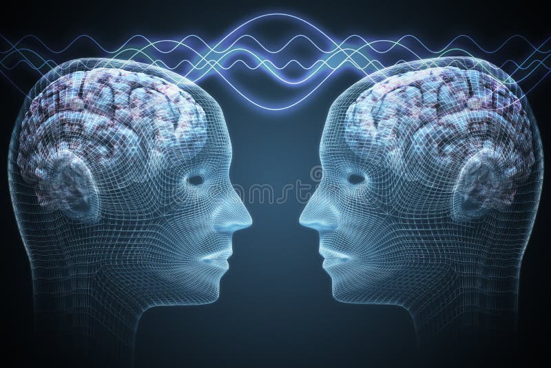 Telepathy Concept. Two People are Communicating Stock Illustration ...