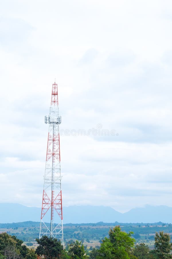 Telephone Base Station on the High Mountain with White Clouds. I Stock ...