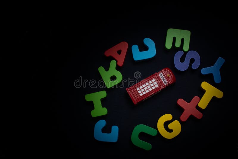Telephone Booth Figurine Surrounded by Wooden Letters Stock Photo ...