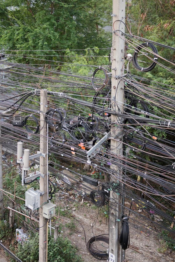 Telephone Cable on Electricity Pole Editorial Image - Image of post ...
