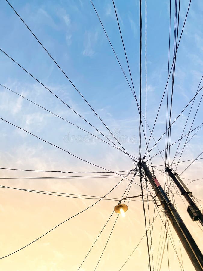 Cable pole with purple sky stock photo. Image of pole - 280595192