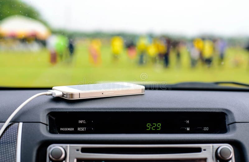 Telephone Charger in Car, Focus Charger Line Stock Photo - Image of ...