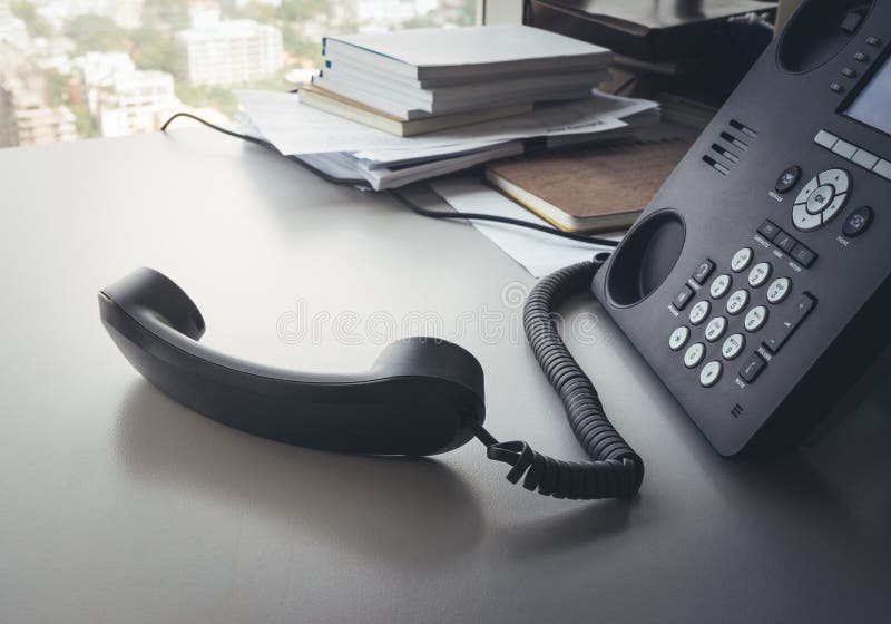 Telephone on Desk in Call Center or Office Stock Photo - Image of phone ...