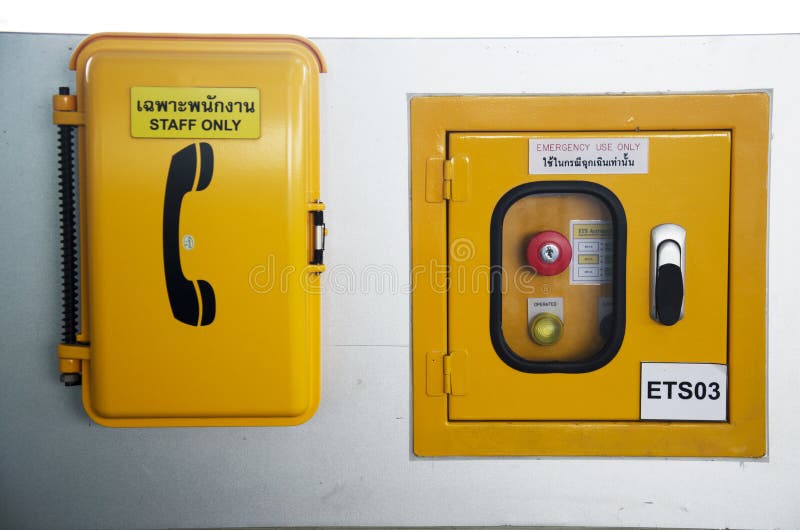 Telephone and Emergency Stop in Control Panel Stock Photo - Image of ...