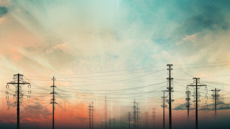 Telephone Lines Converging into a Single Point, Representing the ...