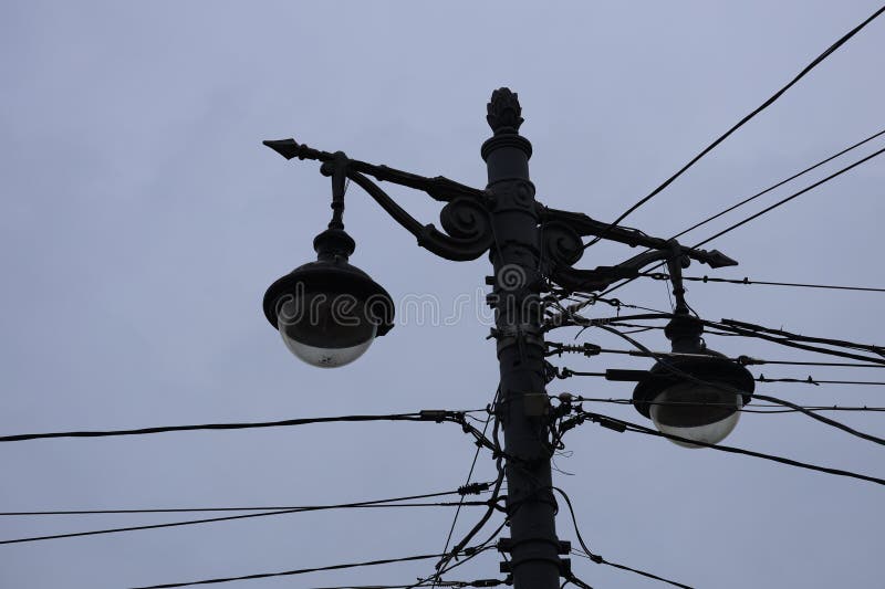 A Telephone Pole with Multiple Streetlights Installed Stock Image ...