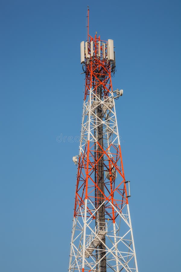 Telephone Pole Red and White Stock Image - Image of dish, cell: 40264971