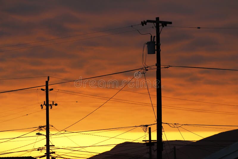 Telephone Pole and Wires at Sunset Stock Image - Image of silhouette ...