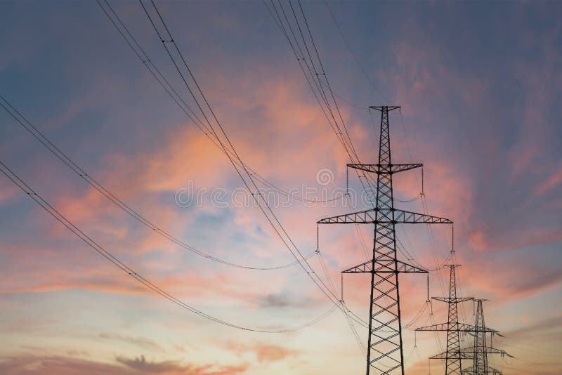 Telephone Poles with Cables at Sunset Outdoors Stock Photo - Image of ...