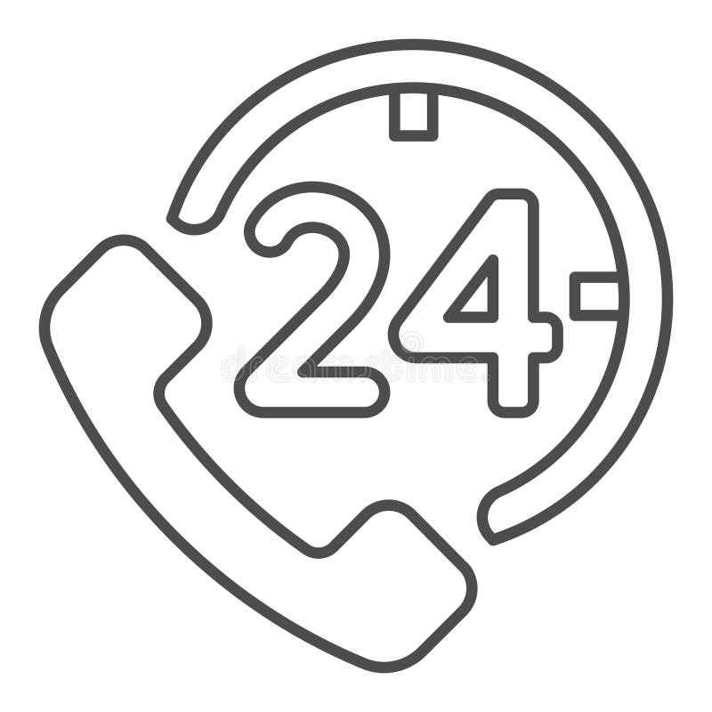 Telephone Receiver with 24 Hours Support Thin Line Icon, Human Rescue ...